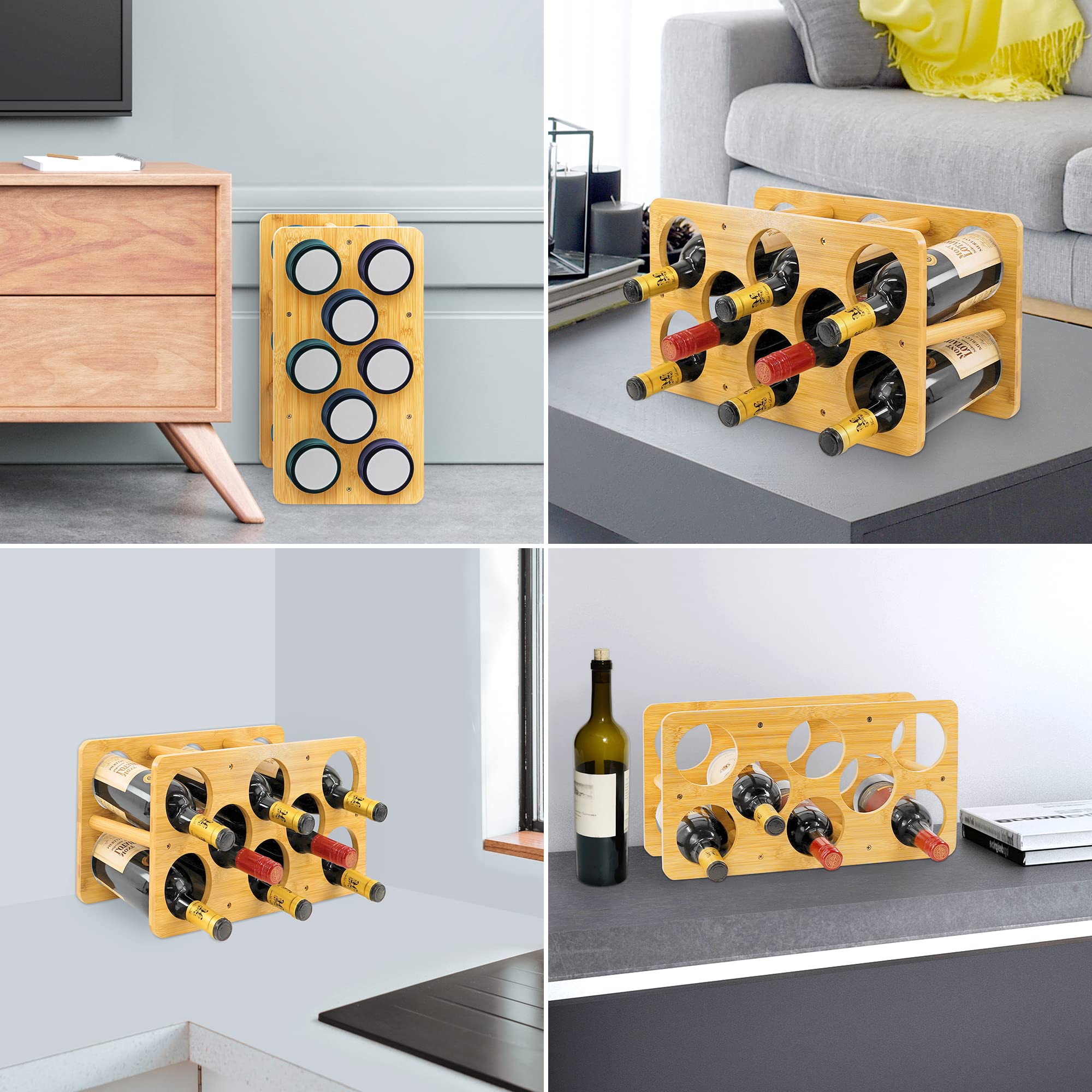 Utoplike In-drawer Knife Block Bamboo Kitchen Knife Drawer Organizer and Wine Bottle Holder, Wine Racks Countertop