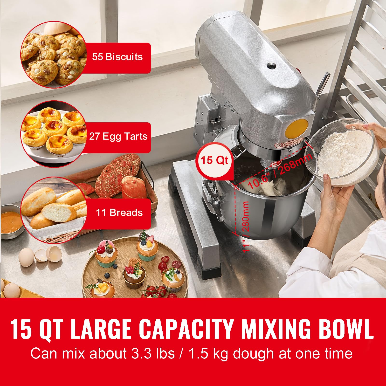 Zoorse 15Qt Commercial Food Mixer - Powerful and Versatile
