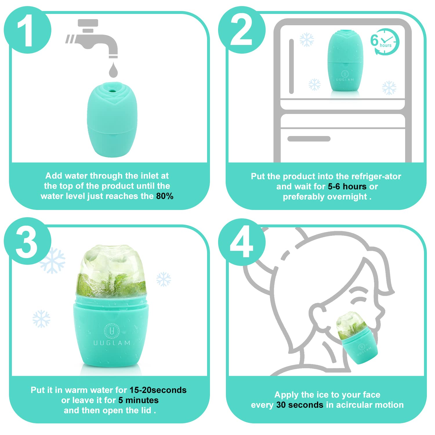 UUGLAM Ice Roller for Face and Eye Facial Ice Mold Skin Care Tools Silicone Face Roller Massager for Brighten Skin Puffiness Relief(Aqua)