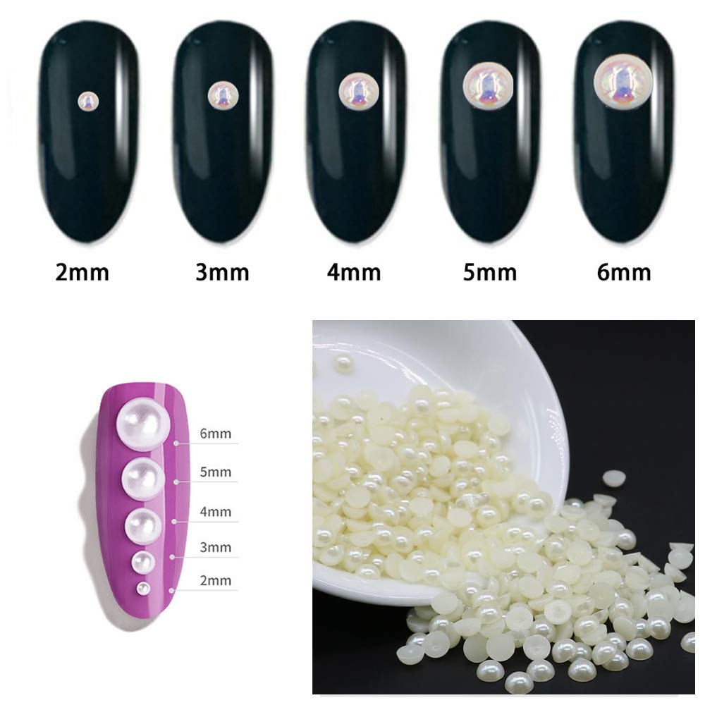 Lifestyle-cat Mixed Size 350pcs 5mm, 6mm, 8mm Pearl Finish Half Dome Round Beads Half Pearl Bead Flat Back for DIY Decoration (Ivory)