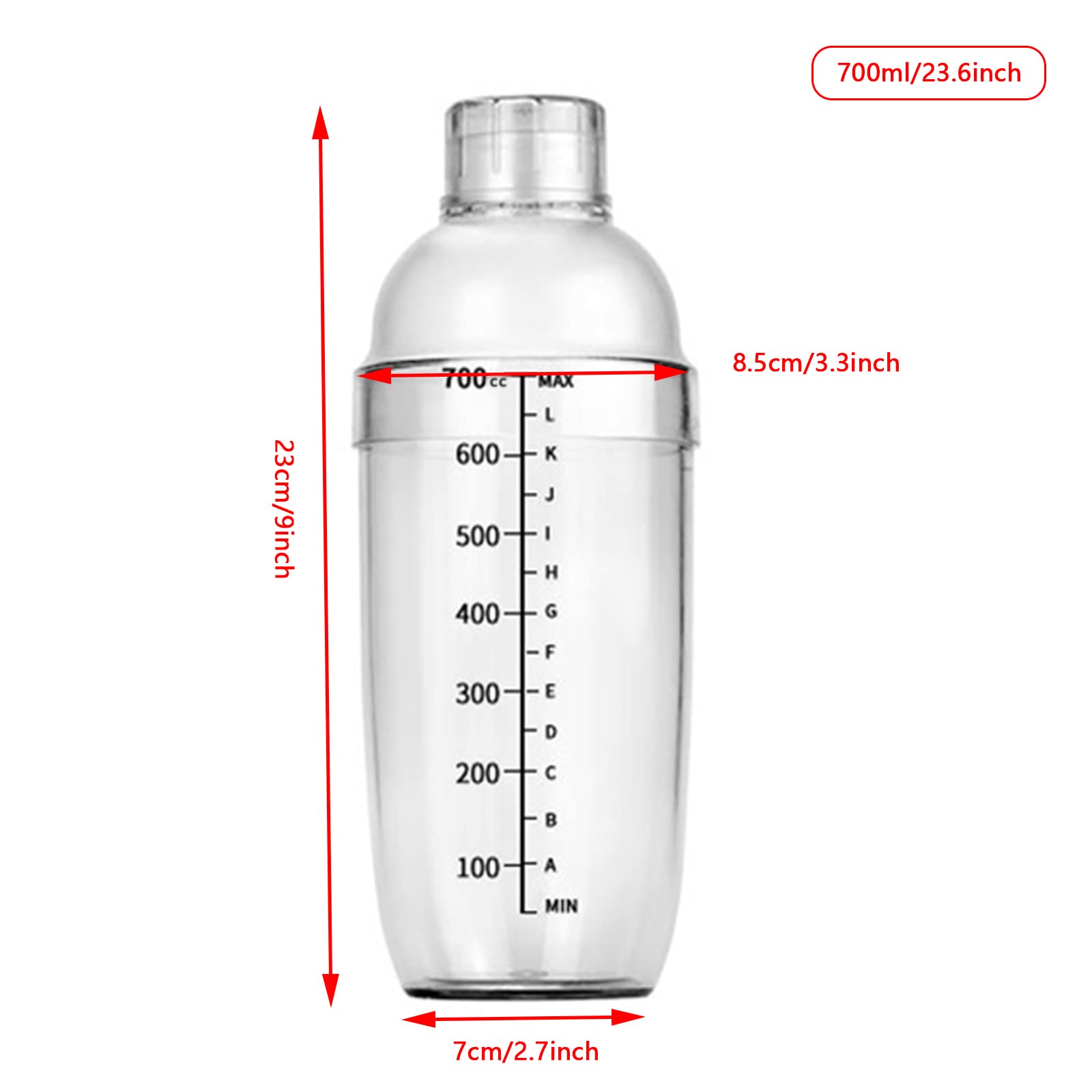 Set of 4pcs Plastic Cocktail Shaker, Hand Drink Mixer with Scales Bar Mixing Tool 700cc/24 oz