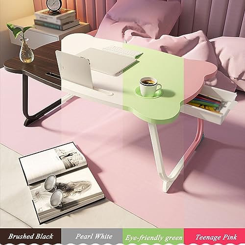 Laptop Bed Desk, Portable Foldable Laptop Bed Table with Storage Drawer and Cup Holder, Foldable Lap Trays for Eating, Writing, Reading and Working (Size: 60×40cm) (Pink