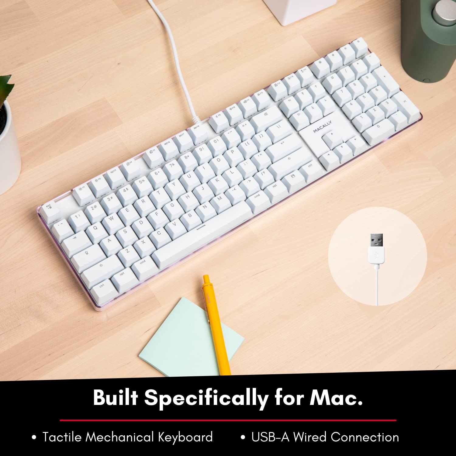 Macally Backlit Mechanical Keyboard for Mac - Quality You Can Feel - Classic Mac Mechanical Keyboard with Brown Switches for Comfortable Typing - 104 Key Apple Keyboard Wired USB with Weighted Base