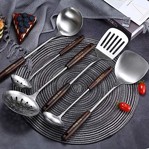 LMMDP 304 Stainless Steel Spatula Soup Spoon Colander Kitchen Set Kitchen Supplies Wooden Handle Shovel Cooking Cooking Spoon Shovel