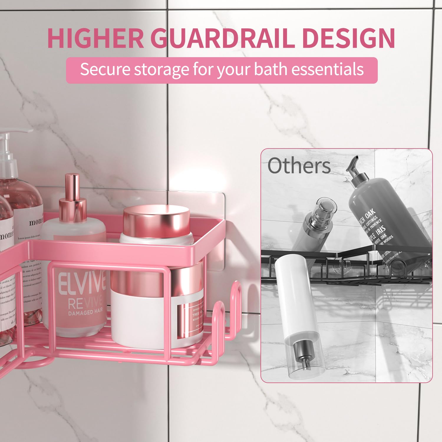 Youvip Shower Caddy Corner,3 pack Corner Adhesive Shower Caddy,Stainless Steel Bathroom Shower Organizer with Hooks & Soap Holder,Shower Shelves No Drilling for Bathrrom,Pink