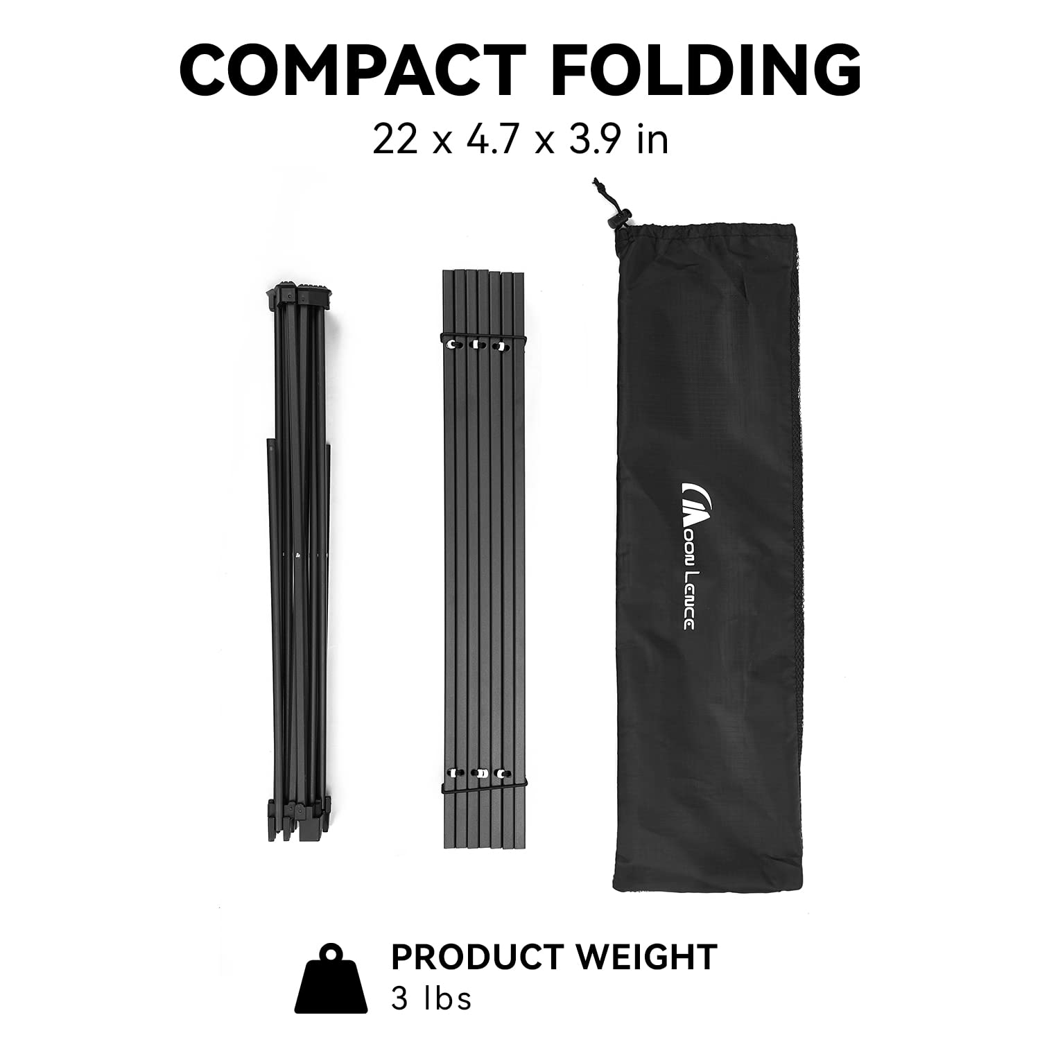 MOON LENCE Folding Outdoor Aluminum Camping Table Portable Ultralight Compact Backpacking Travel Table for Beach, Picnics, Hikin (Black, Small)