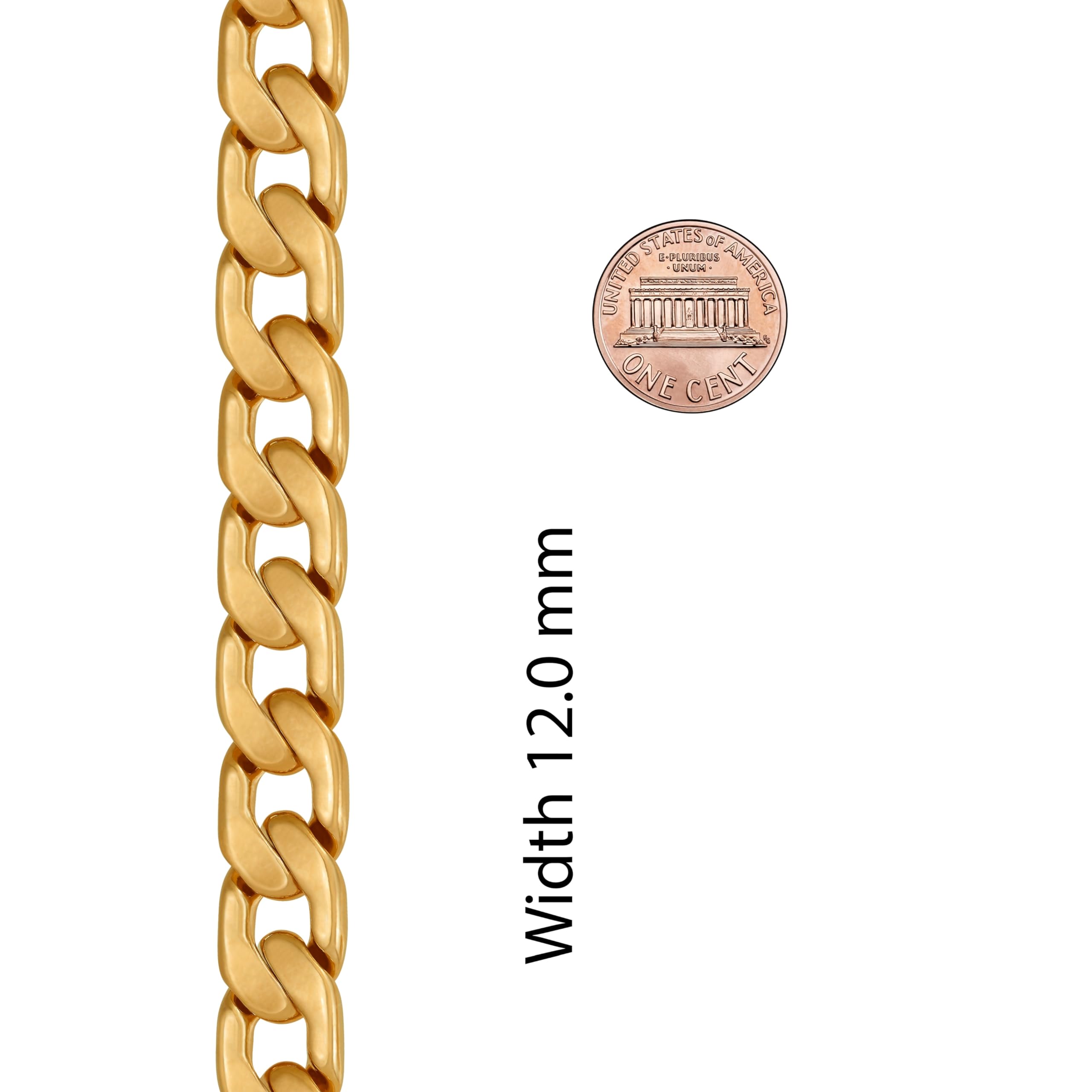 LIFETIME JEWELRY 11mm Flat Cuban Link Chain Bracelet for Men & Women 24k Gold Plated (Gold, 8 inches)