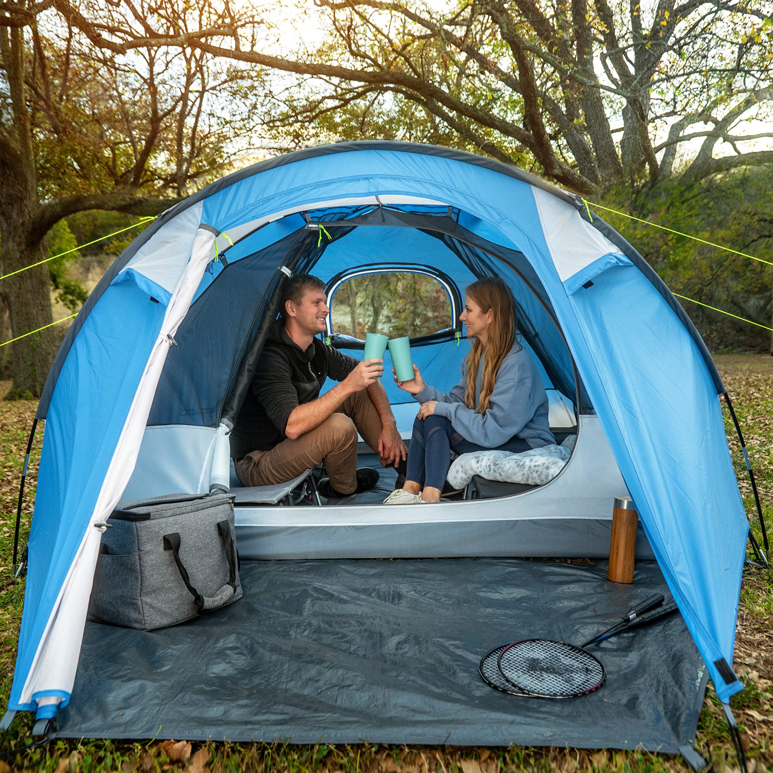 MOON LENCE Outdoor Camping Tent 3 to 4 Person Tent with Screen Room Double Doors & Double Layer Waterproof Design 2000MM