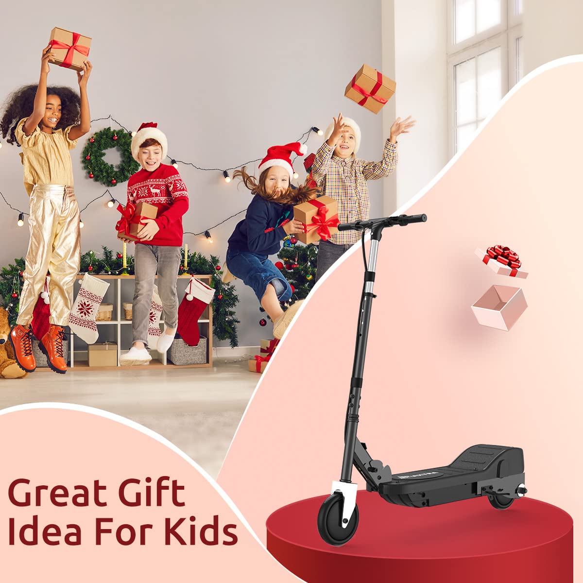 MAXTRA Electric Scooter for Kids Ages 6-12, 60 Mins Long Battery Life, Foldable & Adjustable Handlebar Height
