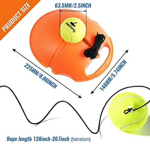 MEIDONG Tennis Trainer Rebound Baseboard with 3 Long Rope Balls Great for Singles Training, Self-Study Practice, Tennis Training Tools for Kids Adults Beginners (Orange)