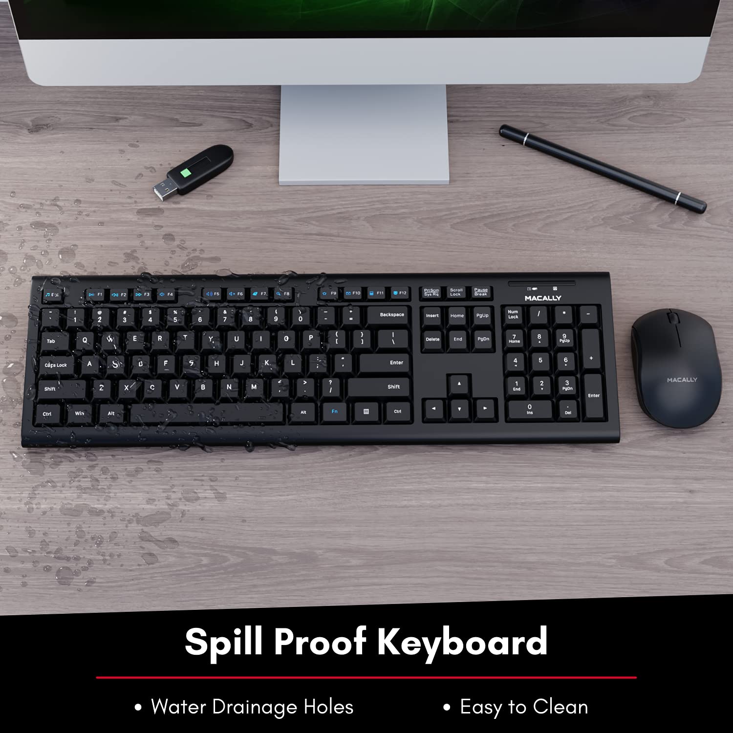 Macally Wireless Keyboard and Mouse Combo, 2.4G Full Size Wireless Mouse and Keyboard Combo for PC, Desktop, Laptop, Notebook, ChromeBook - Ultra Slim Cordless Computer Keyboard Mouse Set