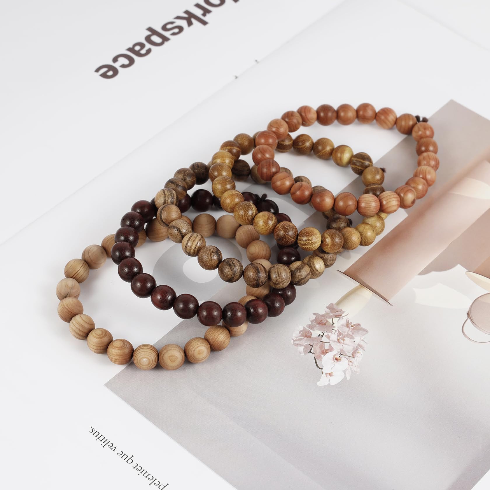 MILAKOO 5 Pcs Wood Prayer Bead Bracelet Mala Beaded Bracelets for Men Women 8mm