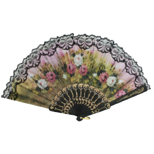 Qtqgoitem Plastic Ribs Flower Printed Dance Foldable Hand Fan Yellow Pink (Model: 8b1 01c ac8 bcc 00b)