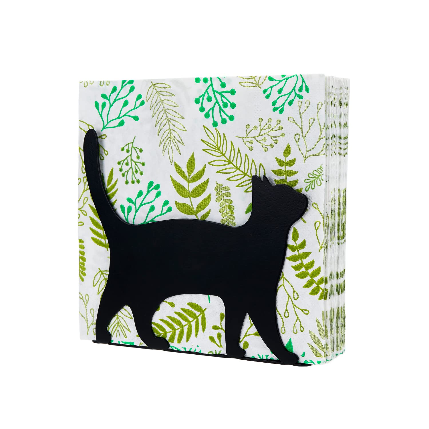 SOFFEE DESIGN Iron Vertical Cat Napkin Holder, Animal Shadow Napkin Stand Convenient Desktop Storage Decoration, Adorable Paper Towel Dispenser for Kitchen Countertops, Dining Table, Black