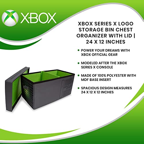 Ukonic Xbox Series X Logo Collapsible Storage Bin Chest with Lid | Fabric Basket Container with Handles, Cubby Cube Closet Organizer | Video Game Gifts And Collectibles | 24 x 12 Inches