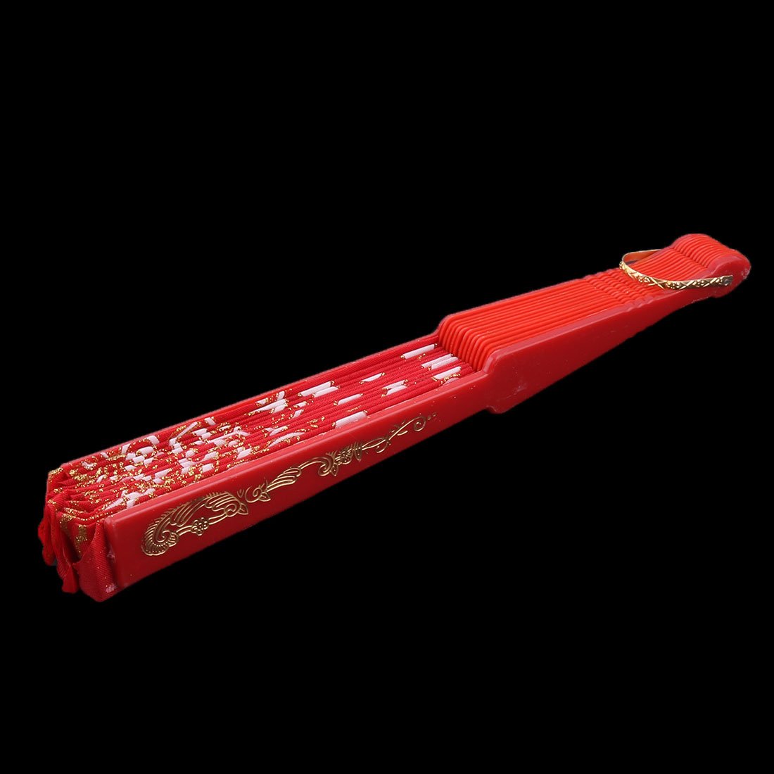 Qtqgoitem Polyester Flower Printed Festival Dancing Folding Handle Fan 23.5cm Length Red (model: 1fb 6ce fa1 912 4b1)