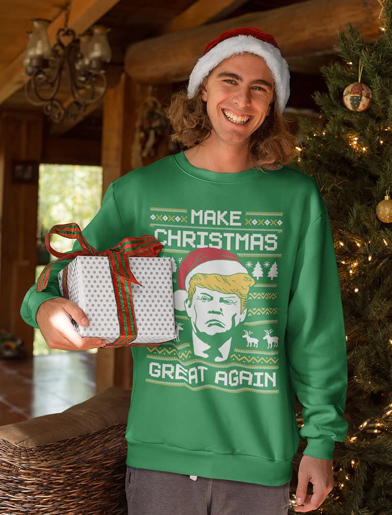 Make Christmas Great Again Sweatshirt Funny Ugly Christmas Long Sleeve T-Shirt Large Green