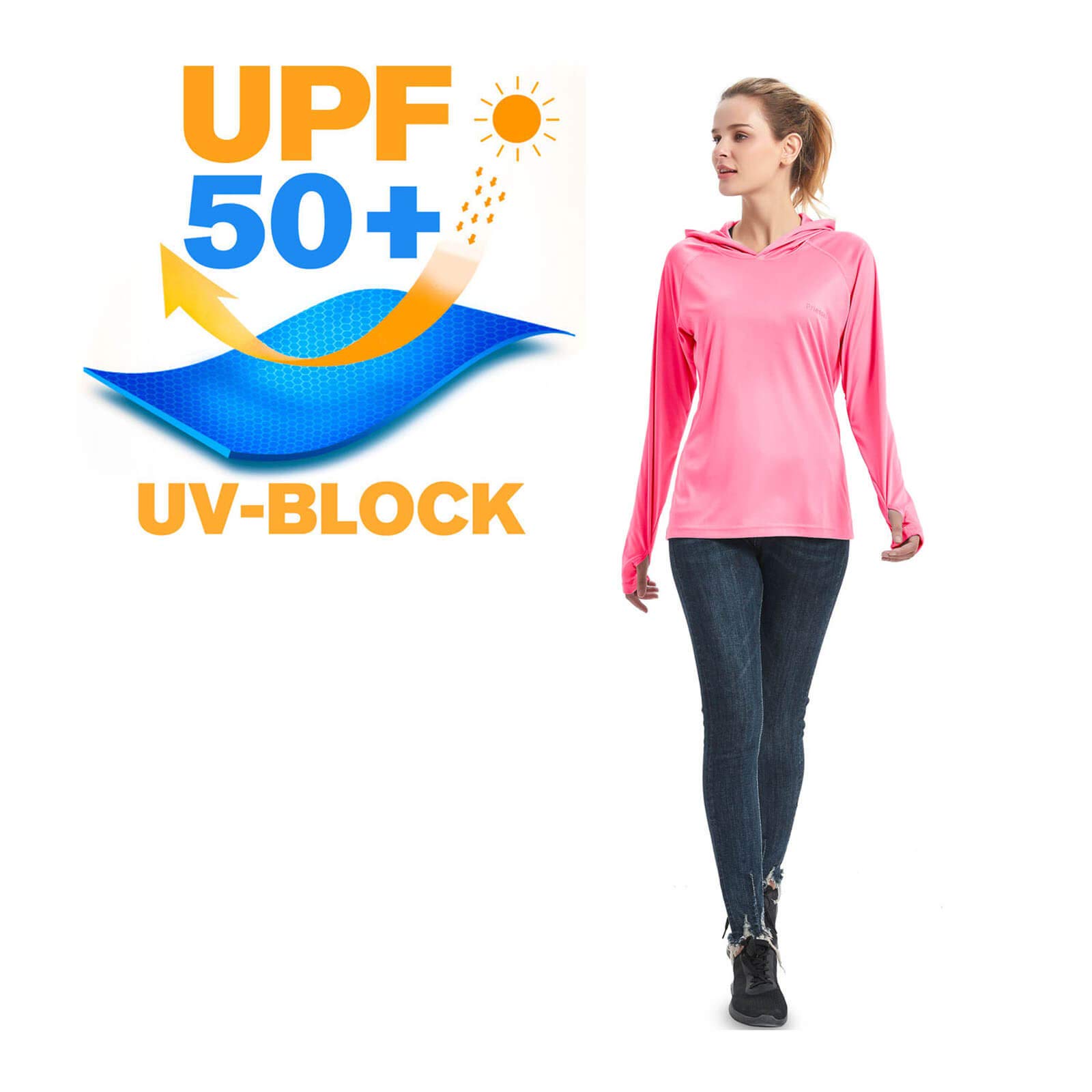 PRIESSEI Women's UPF 50+ Sun Protection Long Sleeve Shirt Hoodie Outdoor Performance Pink M