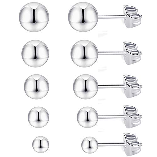 MDFUN 6 Pairs Surgical Stainless Steel Round Ball Stud Earrings Set for Women Men 3-7mm