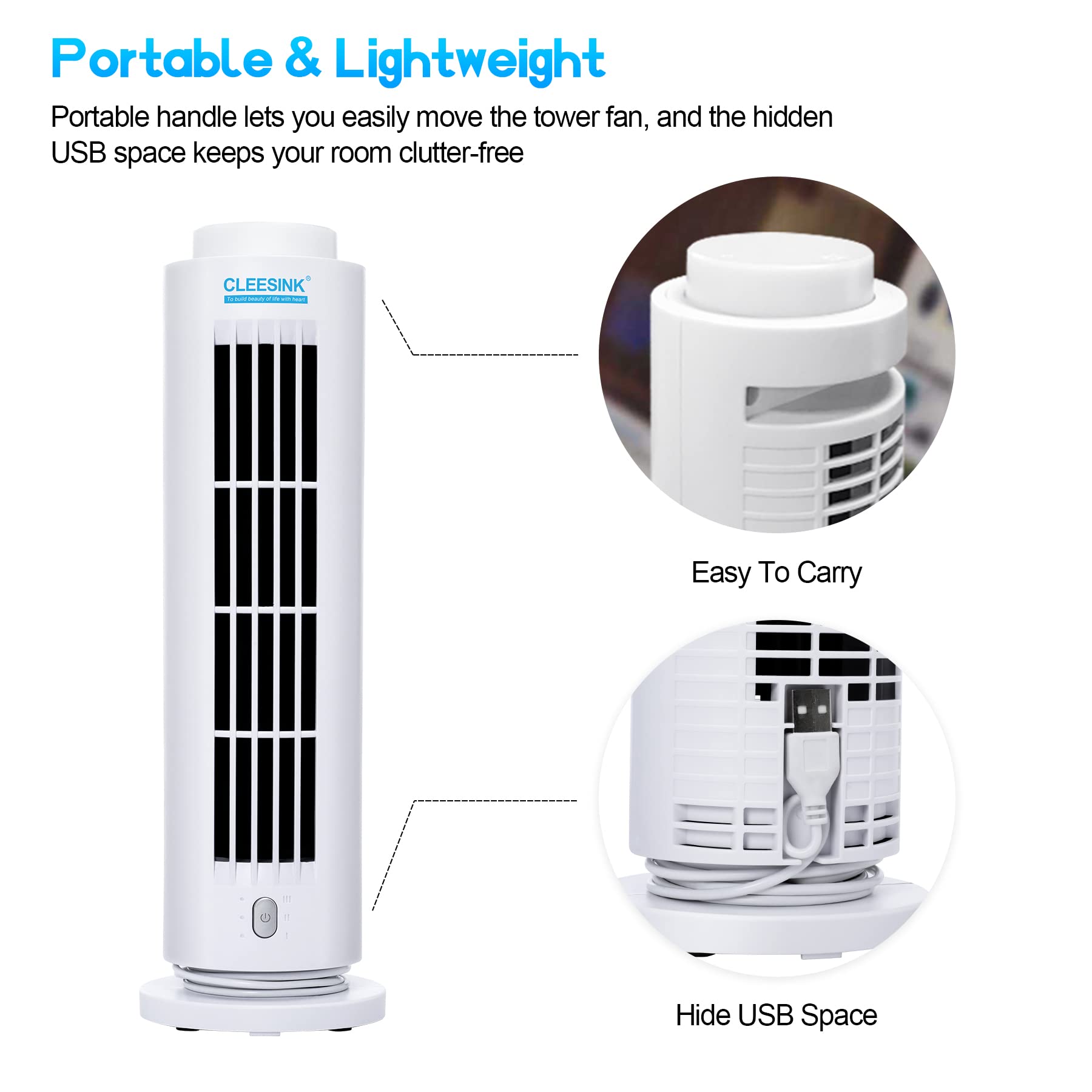 Tower Desk Fan with Portable USB and Five Brightness Adjustment, Cooling Quiet Tower Fan Portable Tricolor Adjustable Night Lamp for Kitchen, Office, Home