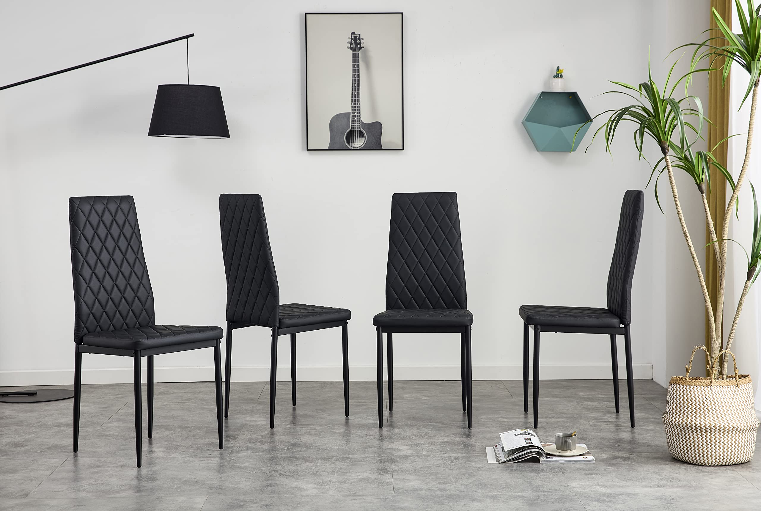 LIADTOP Set for 4, PU Leather Set of 4 Living, Modern Upholstered Side Chairs with Stable Metal Legs,for Dining Room, Kitchen, Restaurant,Black