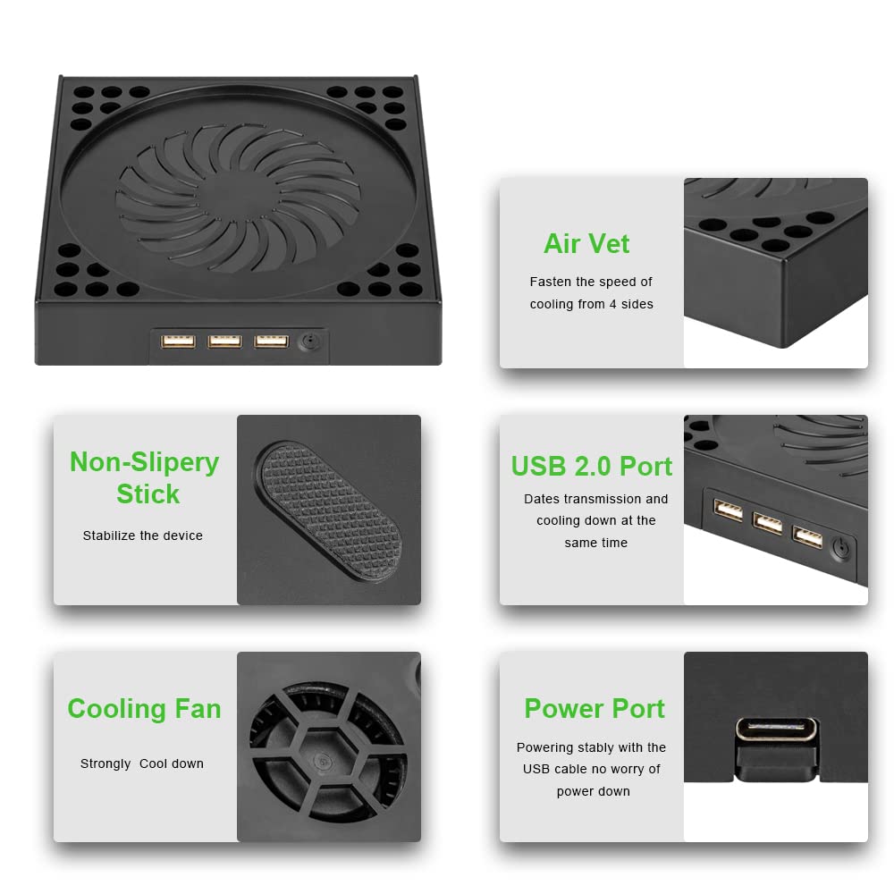 Mviioe Fan Cooling System Compatible with Series X Stand with 2 Turbo Fan, 3 Level Adjustable Speed, 3 USB 2.0 Port & 1 Port Type C (Only Compatible with Series X)