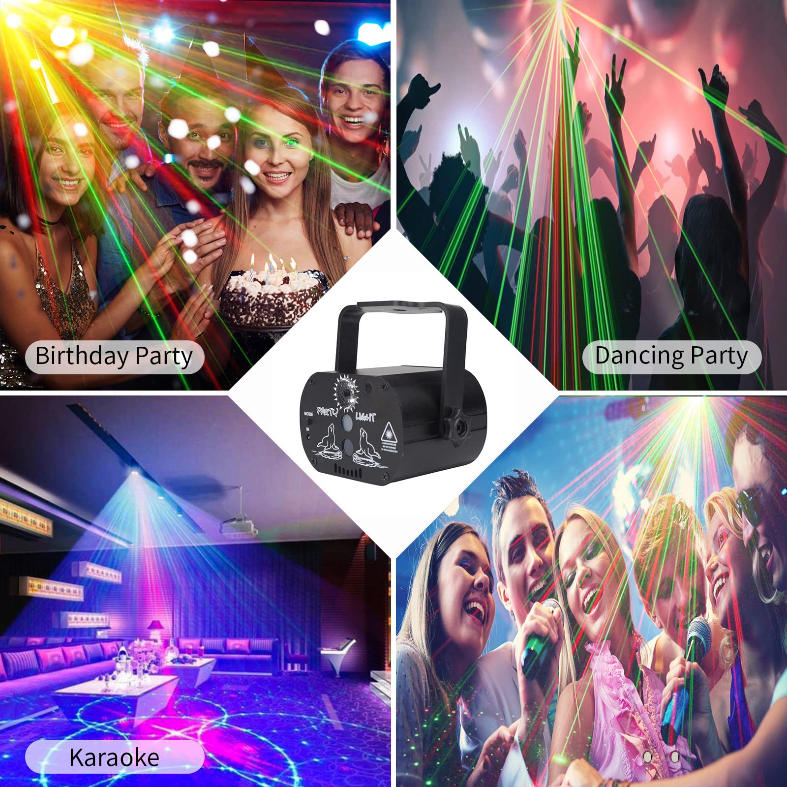 Party Lights, Strobe Lights/RGB DJ Laser Light, Portable Sound Activated Disco Light with Remote Controller for Halloween,Christmas,Indoor&Outdoor Parties