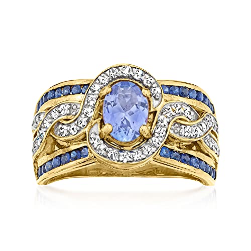 Ross-Simons 0.80 Carat Tanzanite and .60 ct. t.w. Sapphire Ring With .30 ct. t.w. White Zircon in 18kt Gold Over Sterling. Size 6