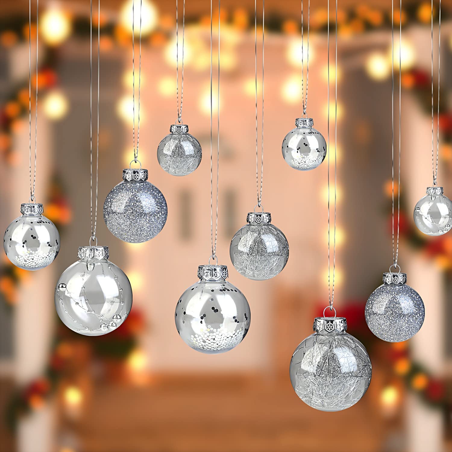 Lanpn Christmas Ornaments Set for Tree Decorations, Shatterproof Unbreakable Clear Plastic Balls Baubles Bulk for Xmas Decor (Silver, 2.8"/24pcs)