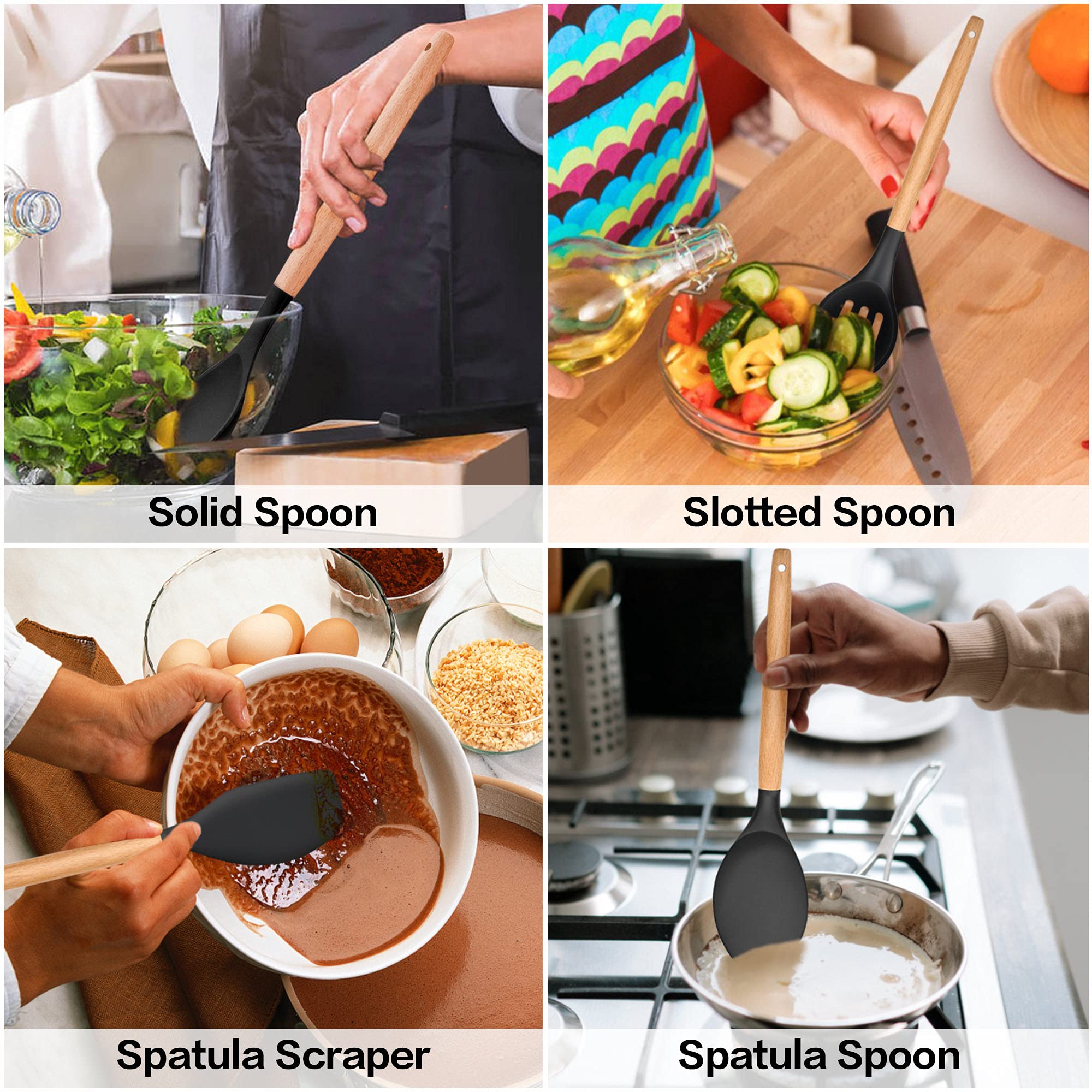 LIANYU 30-Piece Silicone Cooking Utensils Set with Holder, Heat Resistant Kitchen Cooking Utensils Set, Kitchen Cookware Tools Including Tuner Spatula Spoon Ladle, Colorful