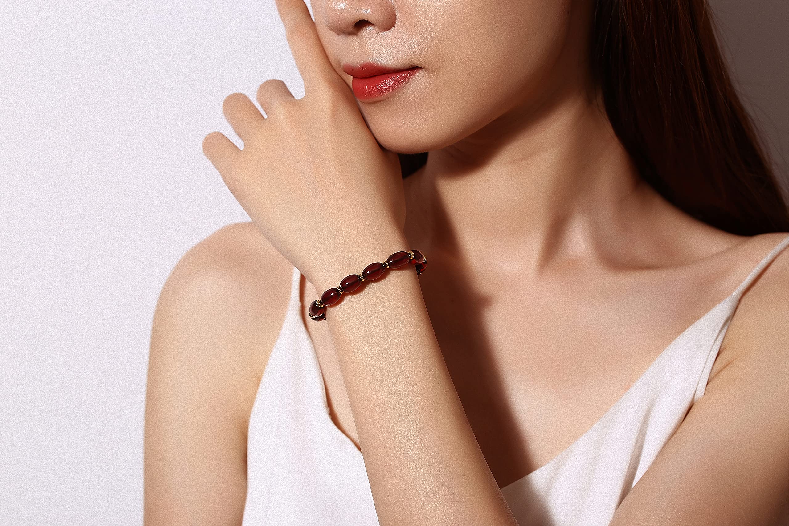 Natural Baltic Amber Bracelet,Cutting amber rough stone to make 6mm+ beads,6.6 inches,Deep Red amber Bracelet Unisex