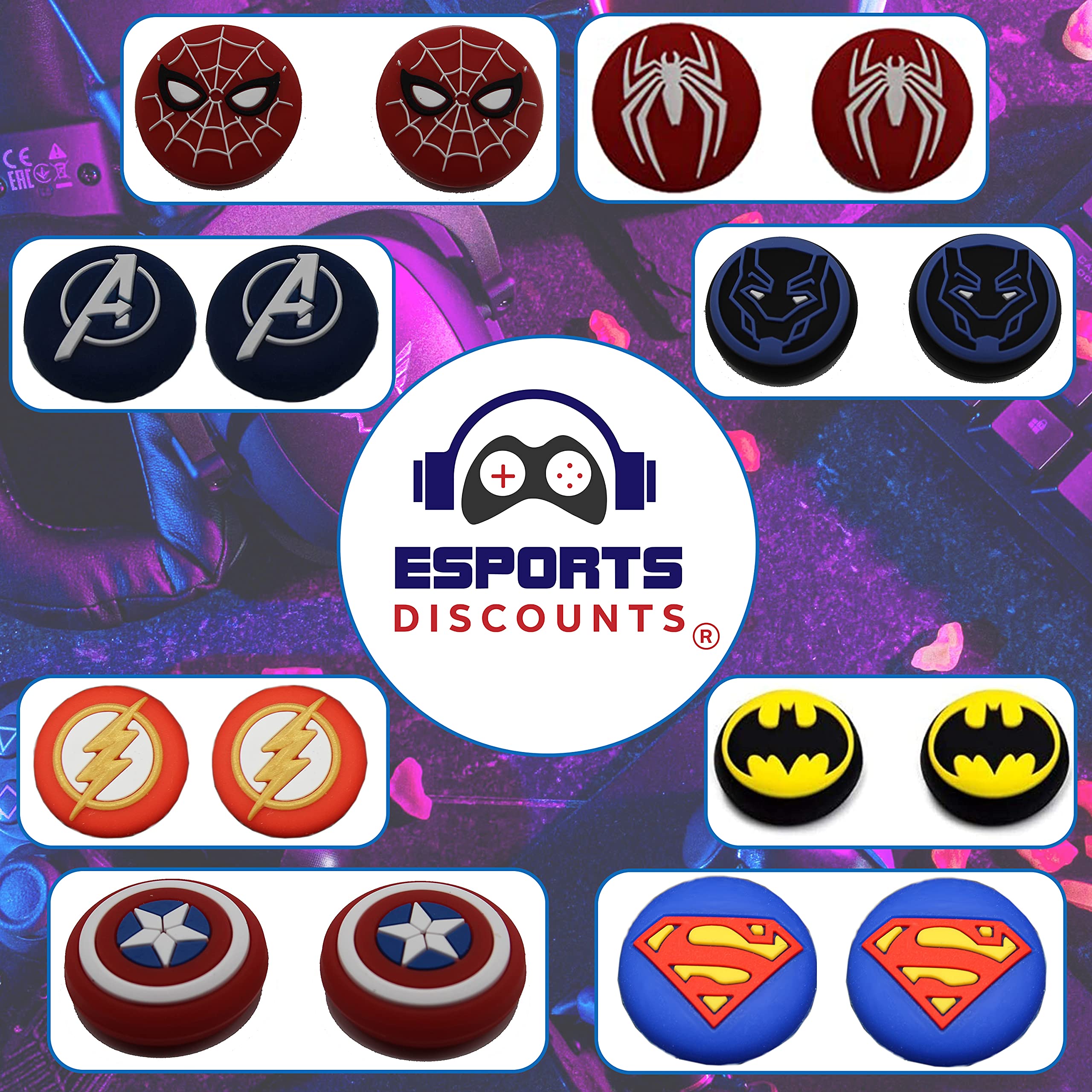 Marvel Black Panther Logo Controller Thumb Grip Silicone Caps for Playstation PS5 PS4 PS4 Pro Slim PS3 PS2 Xbox One Xbox 360 Series S X Nintendo Switch Pro Controller
