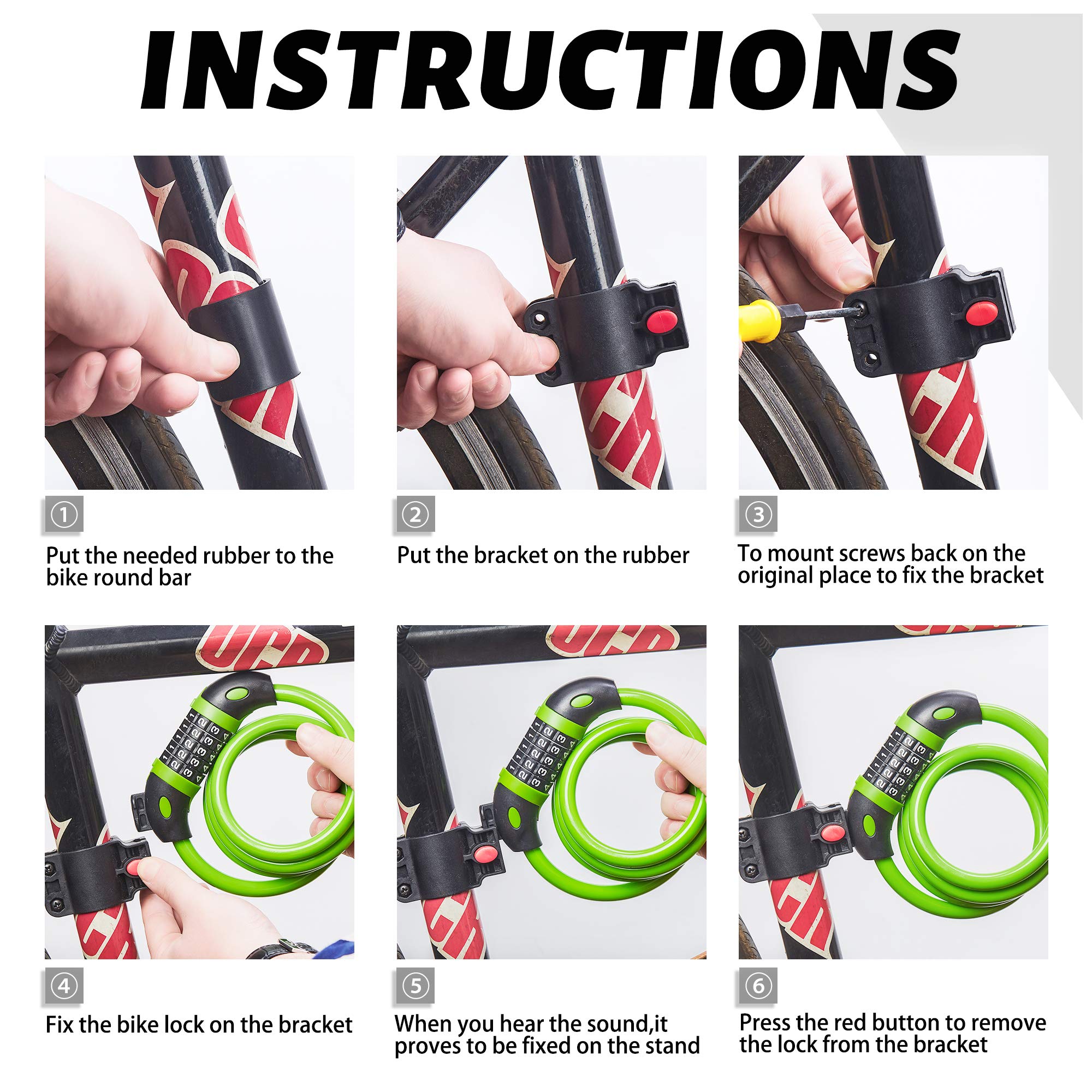 SMARTIST Bike Lock Cable, 4 FT 5 Digit Resettable Bicycle Lock with Mounting Bracket, Bike Locks with Combinations for City Bike, Grills, Ladders - 12 mm/0.47in Diameter, Green