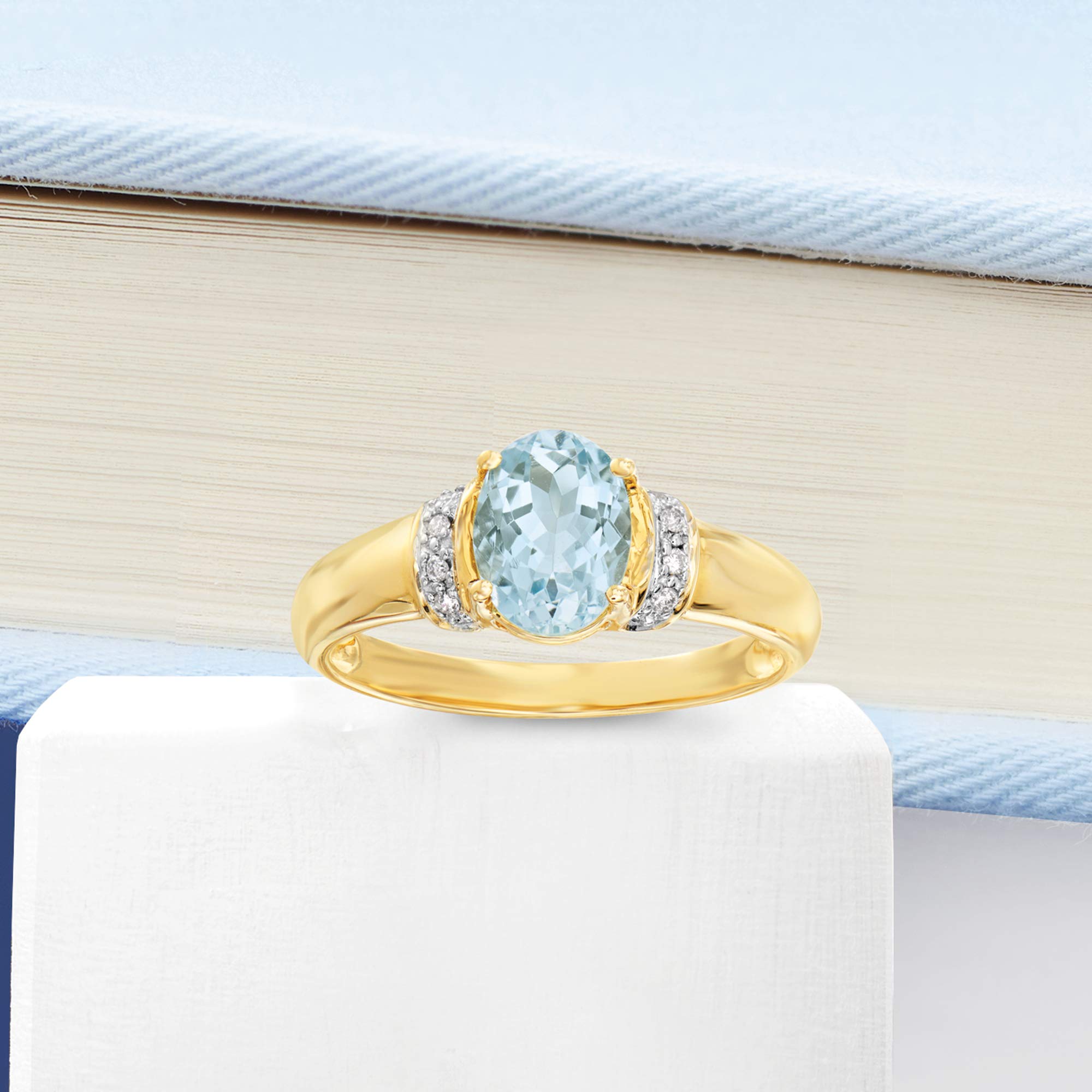 Ross-Simons 1.00 Carat Aquamarine Ring With Diamond Accents in 14kt Yellow Gold. Size 8