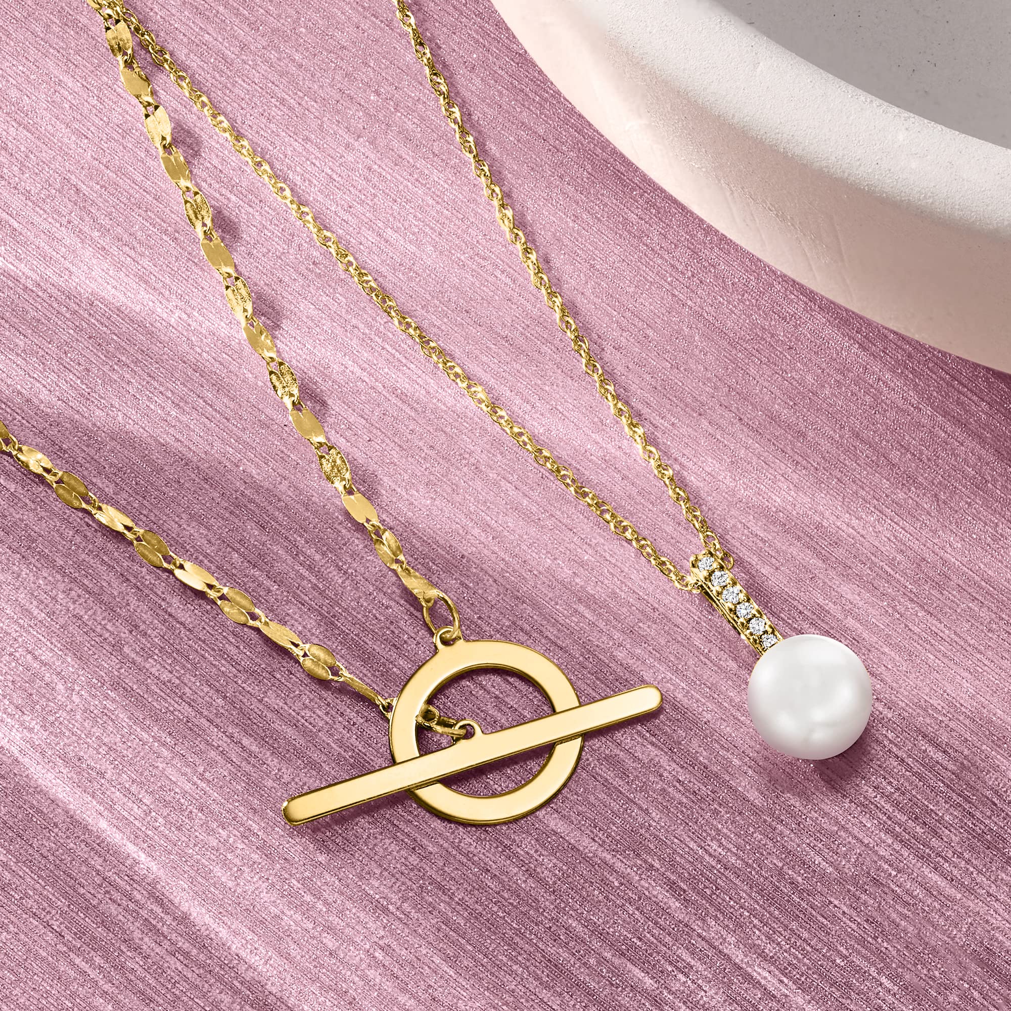 RS Pure by Ross-Simons 6-6.5mm Cultured Pearl Pendant Necklace With Diamond Accents in 14kt Yellow Gold. 18 inches