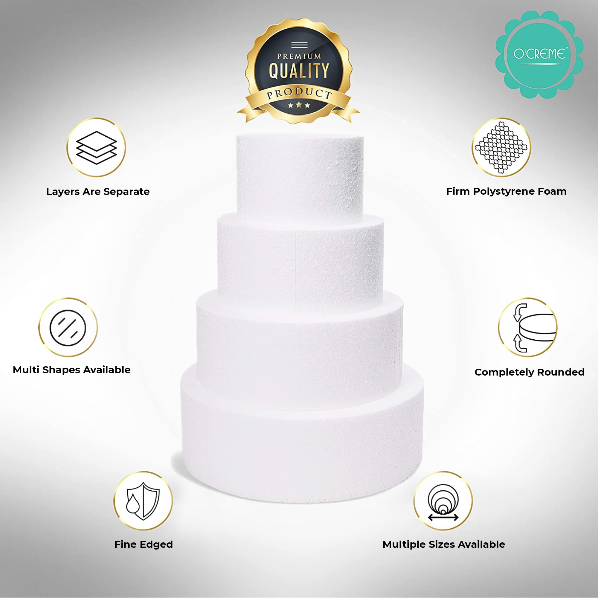 O'Creme Polystyrene Dummy Cake Decorating Display for Baked Goods Bakery Supplies Square Shape (4βH x 9β)