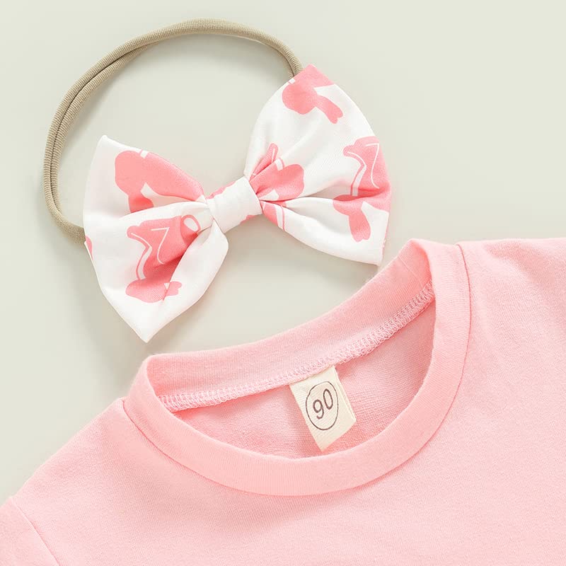 YINGISFITM Baby Girl Easter Outfit Bunny Print Short Sleeve Tee Tshirt Pants Toddler Bell Bottoms Summer Clothes 2Pcs Set (1-2T,Pink Rabbit)