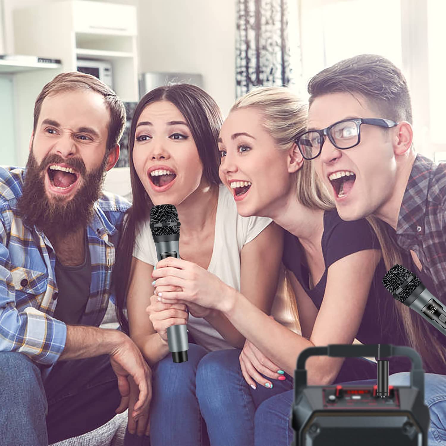 SMARTSWORD Wireless Microphone, Dual Portable Handheld Dynamic Karaoke Mic System with Rechargeable Receiver, Cordless Mic Set for Wedding, Party, Speech, Church, Meeting, 160 ft Range,Grey