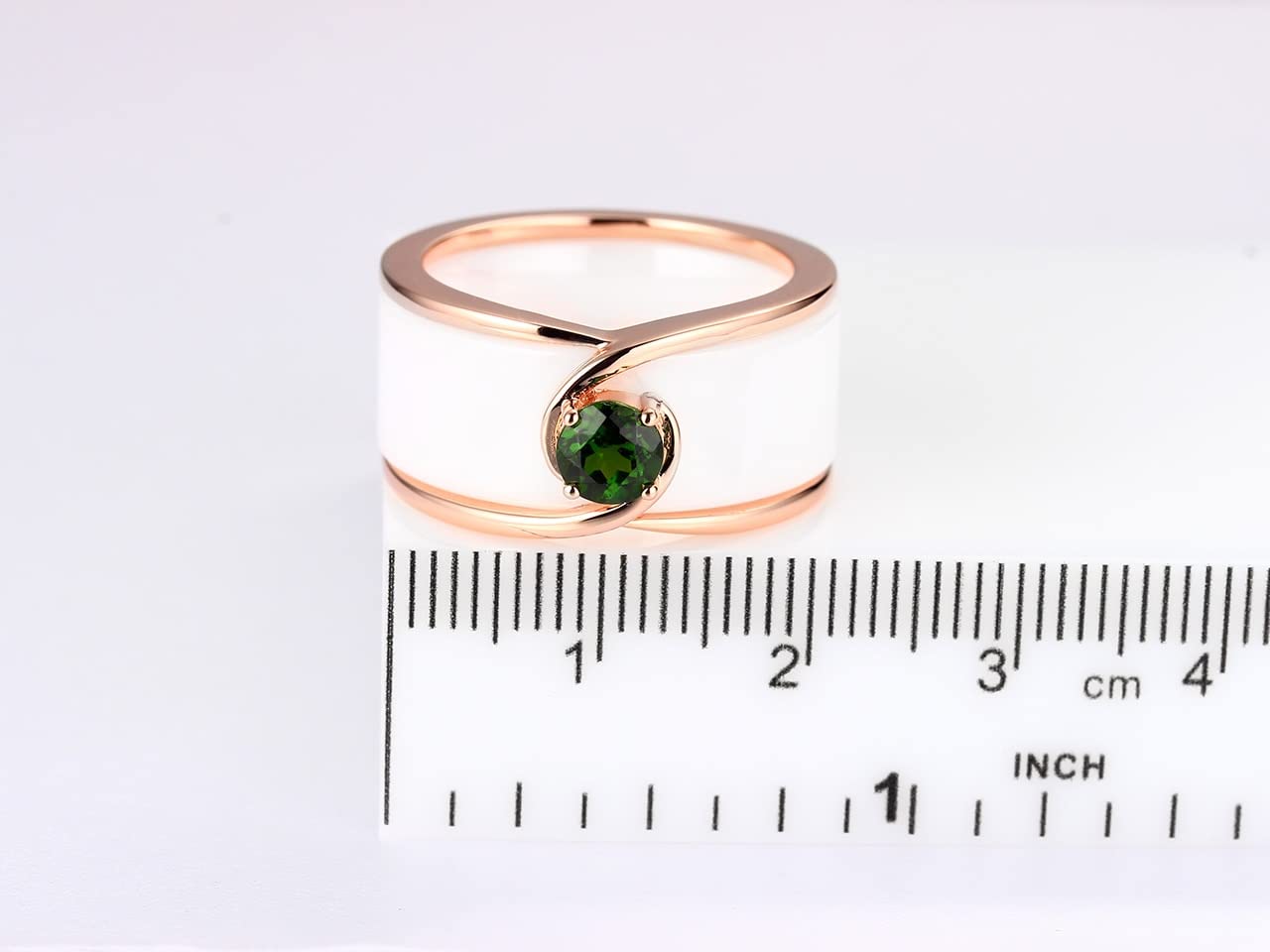 Natural Chrome diopside Rose Gold Over Sterling Silver Ring 0.6ctw with White or Black Ceramic (White, 7)