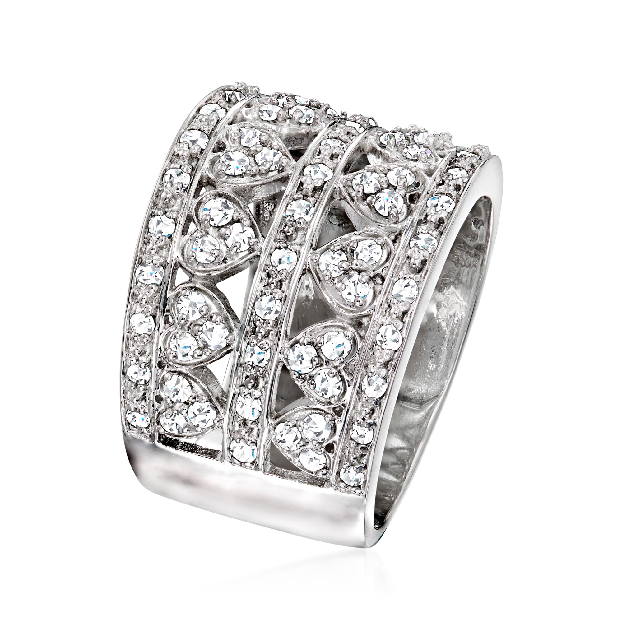 Ross-Simons 1.00 ct. t.w. Diamond Multi-Row Heart Ring in Sterling Silver. Size 8