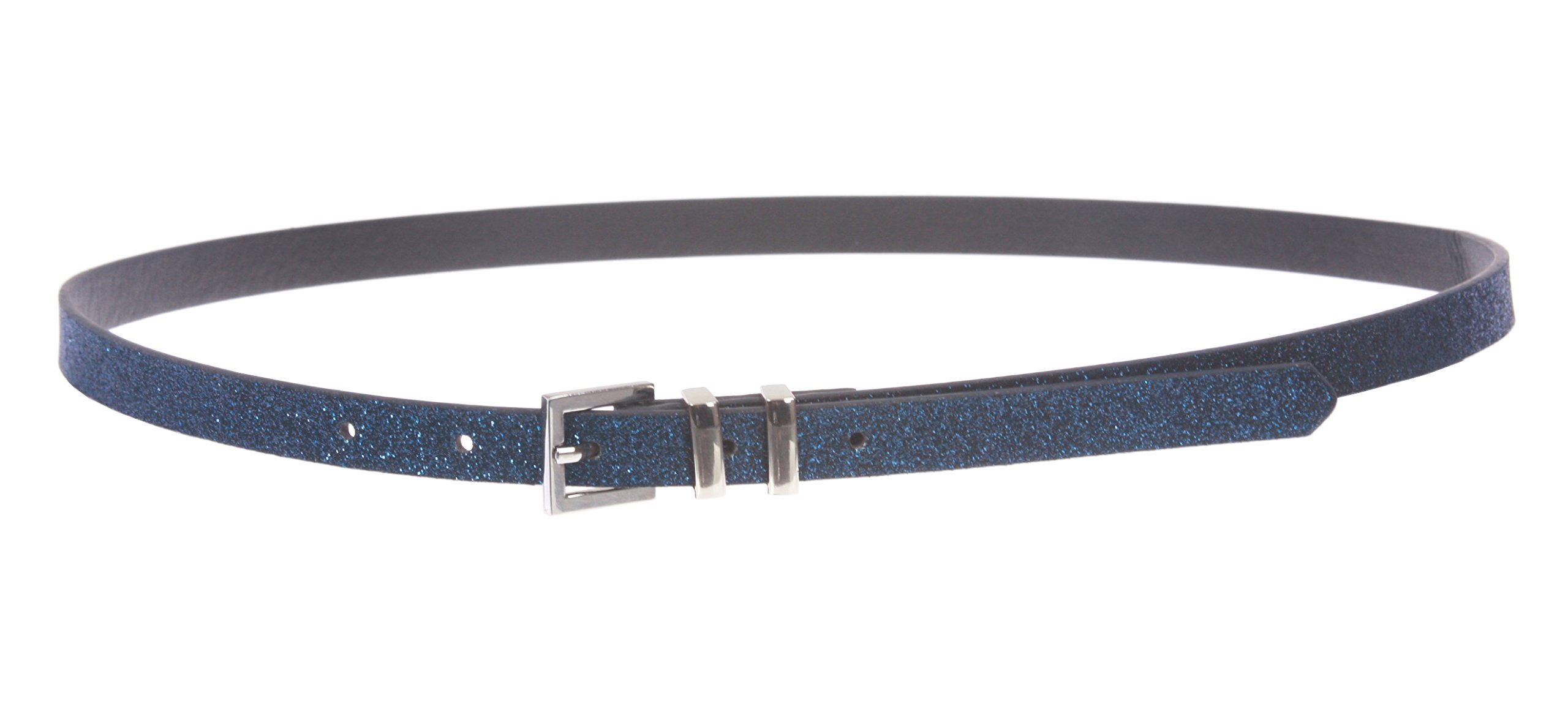 Ladies 5/8" Glitter Dress Skinny Belt, Navy | S/M - 32"