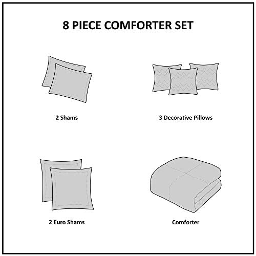 Madison Park Cozy Comforter Set-Luxurious Bedding Style Combo Filled Insert, Removable Duvet Cover. Matching Shams, Decorative Pillows, Queen(92"x96"), Geometric Neutral 8 Piece