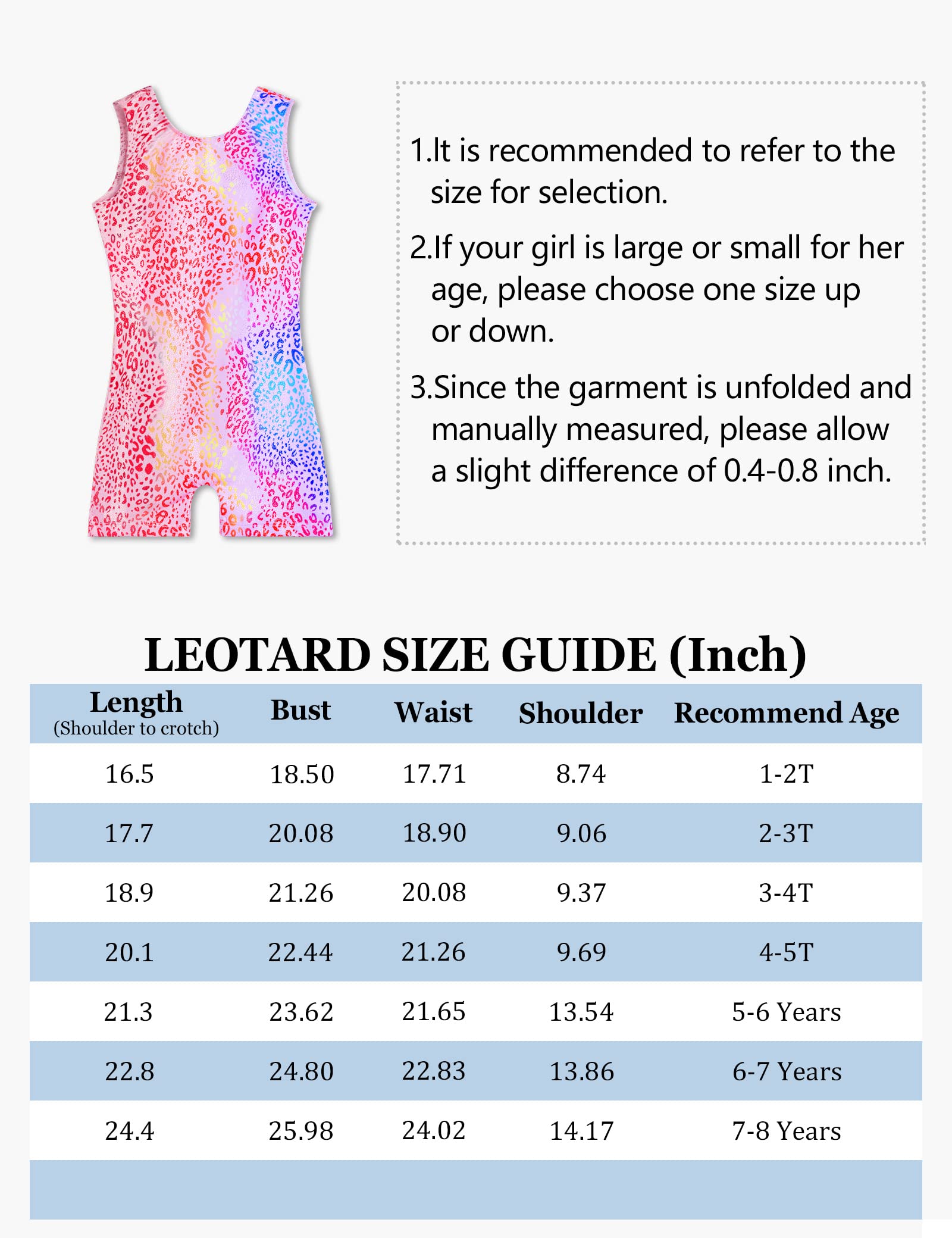 rainbowsnow Girls Gymnastics Leotards Size 5-6 Years Old Sparkly Pink Leopard Sleeveless Tank Biketard