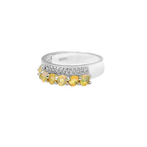 Natural Ethiopian Opal Solid Fire October Birthstone Gems 925 Sterling Silver Engagement Cluster Ring (sterling-silver, 5.5)