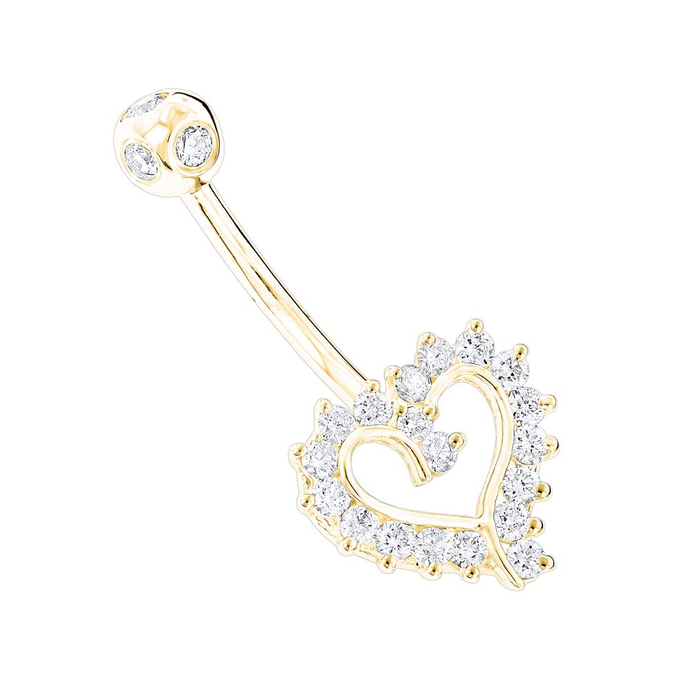 Ladies Navel Rings: Heart Round Diamond Belly Button 0.6ctw in 14k Gold (Yellow Gold)