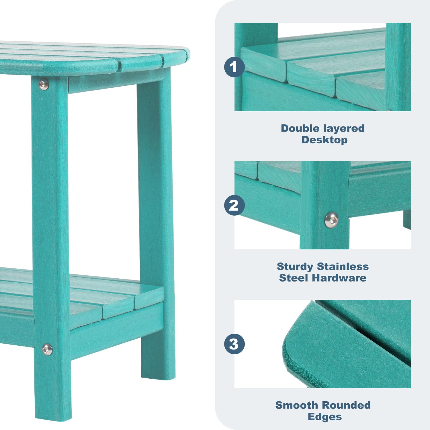 LOENIY Outdoor Side Table 2 -Tier Adirondack Table HDPE Patio Side Table Weather Resistant End Table Small Outdoor Table (Lime)