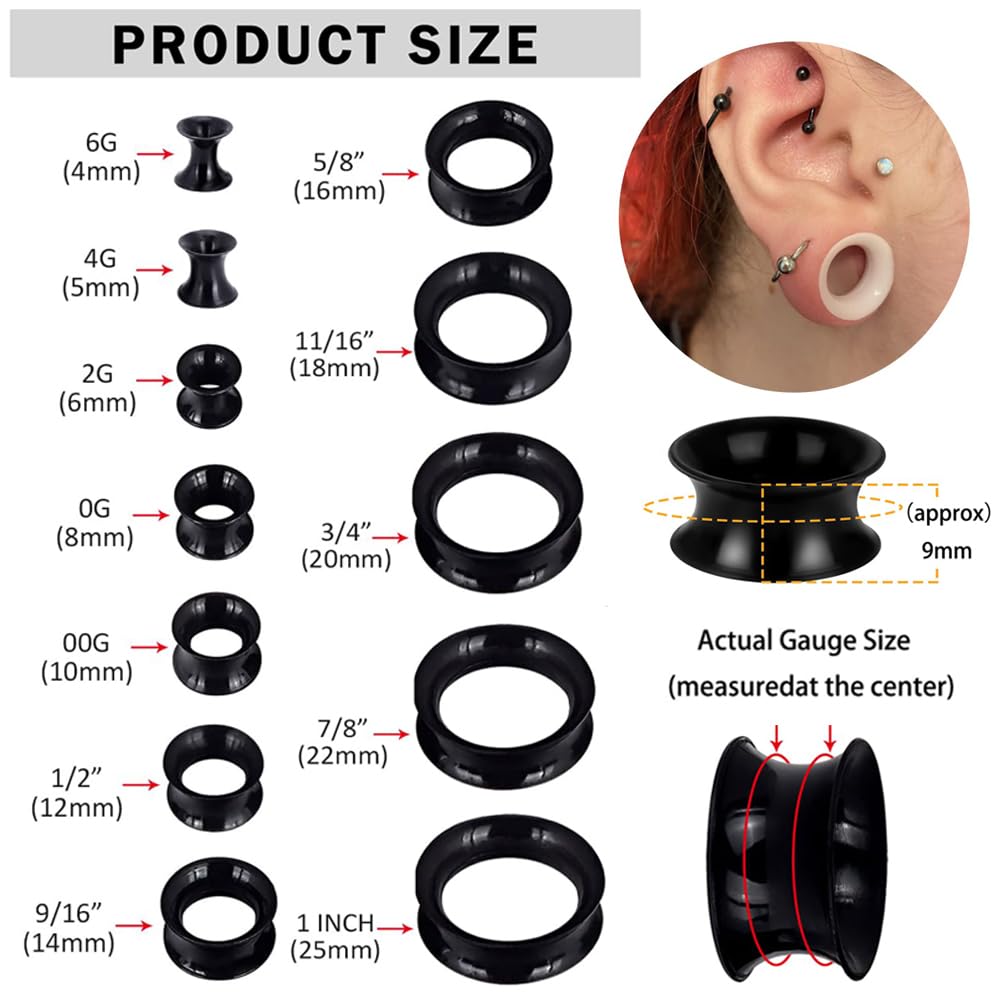 Longbeauty 11 Pair Thin Silicone Ear Skin Flexible Flesh Double Flared Ear Tunnels Expander Plugs Stretcher 11 Colors-10mm