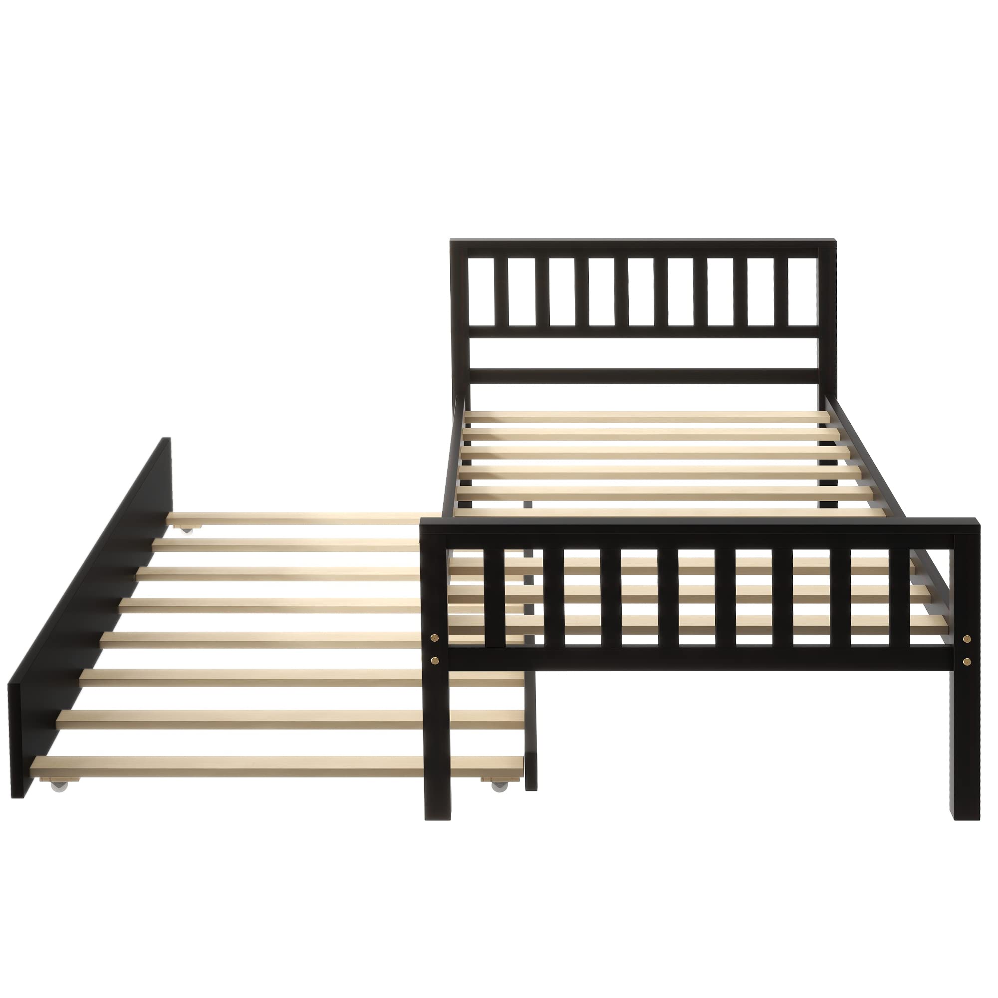 Lifeand Twin Bed with Trundle, Platform Bed Frame with Headboard and Footboard, for Bedroom Small Living Space,No Box Spring Needed,Espresso