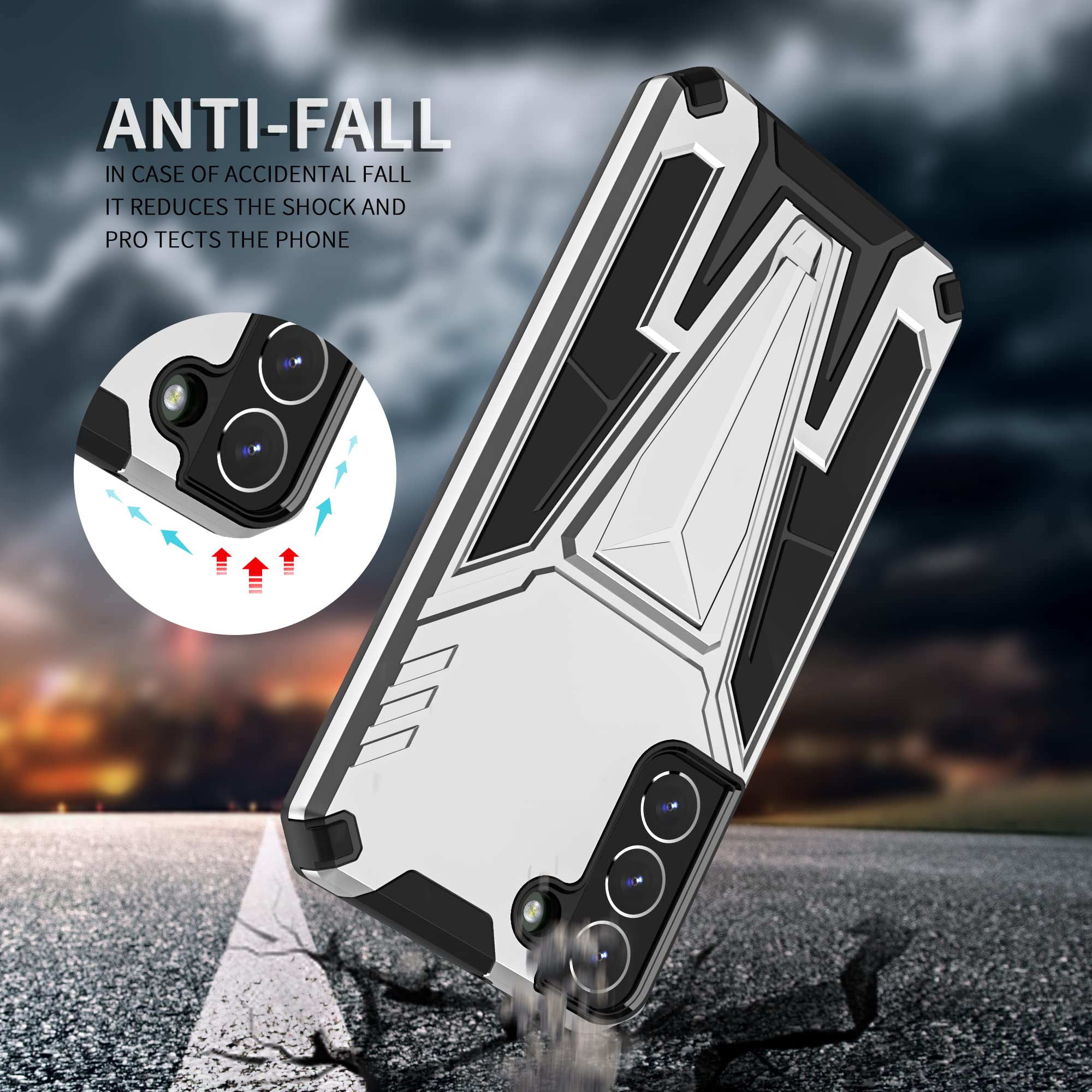 Paton Case for Samsung Galaxy S22 Plus, Military Grade Drop Proof Protection Rugged Protective S22 Plus 5G Phone Cover,Built-in Bracket Magnetic Protective Case for Samsung Galaxy S22 Plus (Silver)