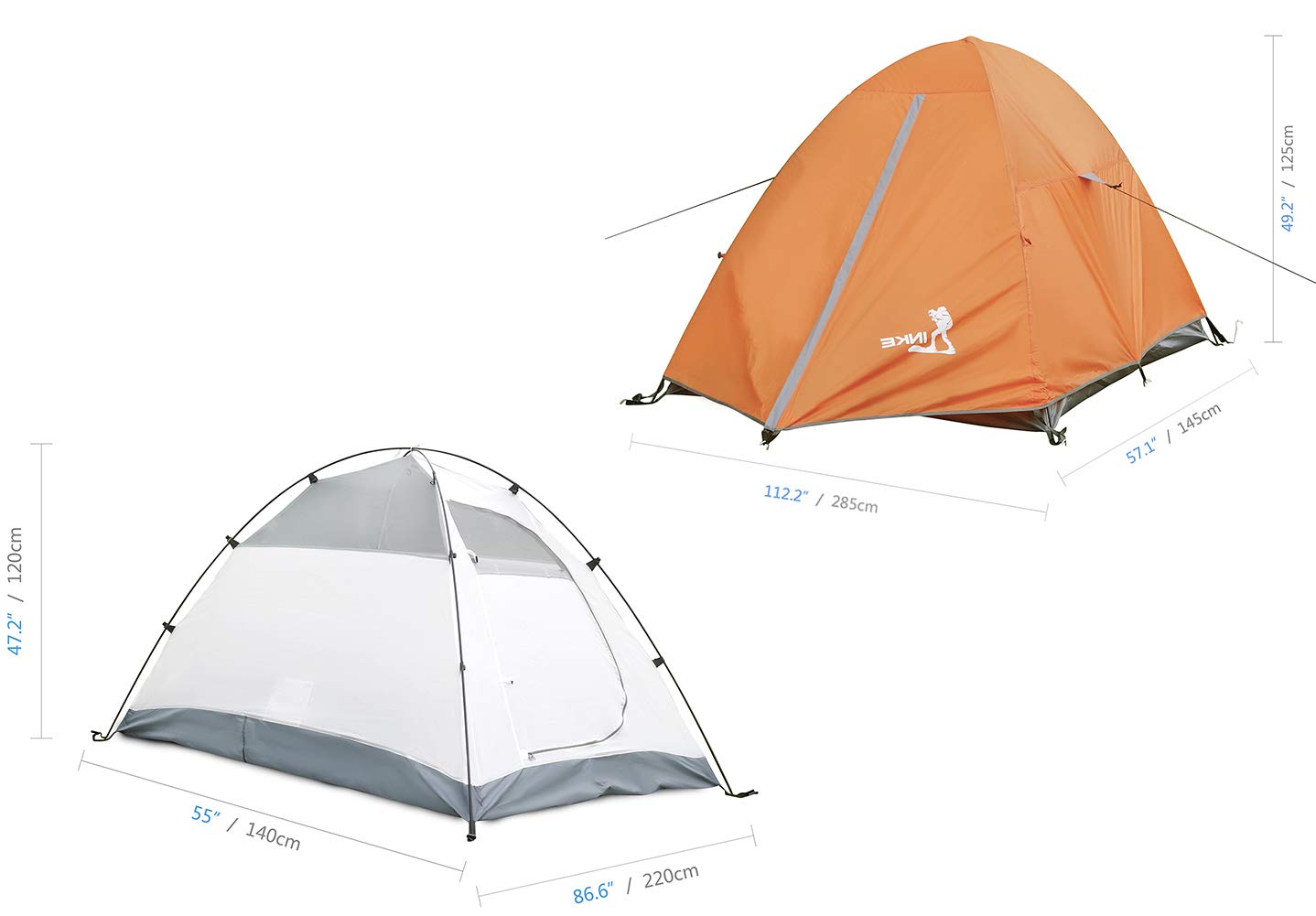 LINKE Backpacking Tent, 2 Person Camping Tent with Double Layer, 3 Season Easy Setup Lightweight Outdoor Waterproof Windproof Anti-UV Dome Tent